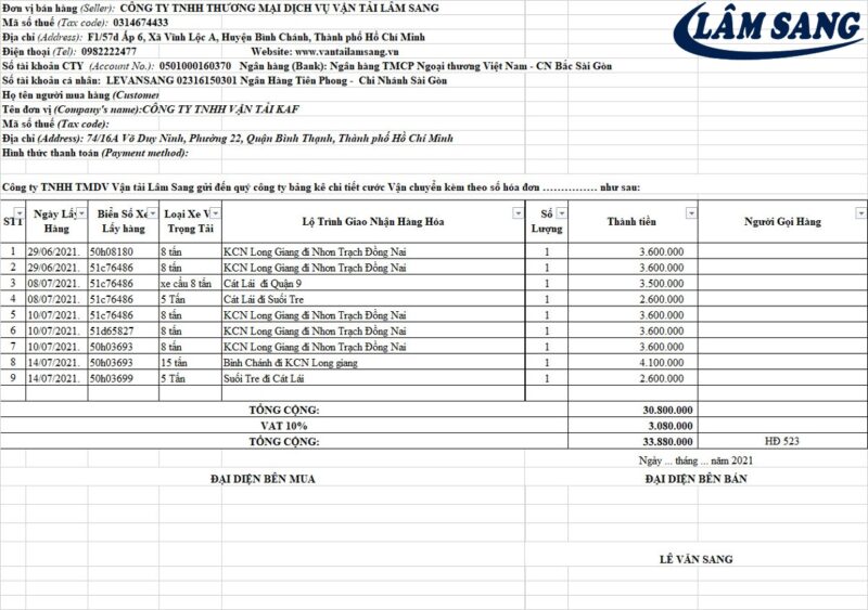 Mẫu Bảng Kê Cước Vận Chuyển - Nhận Chở Hàng Giá Rẻ